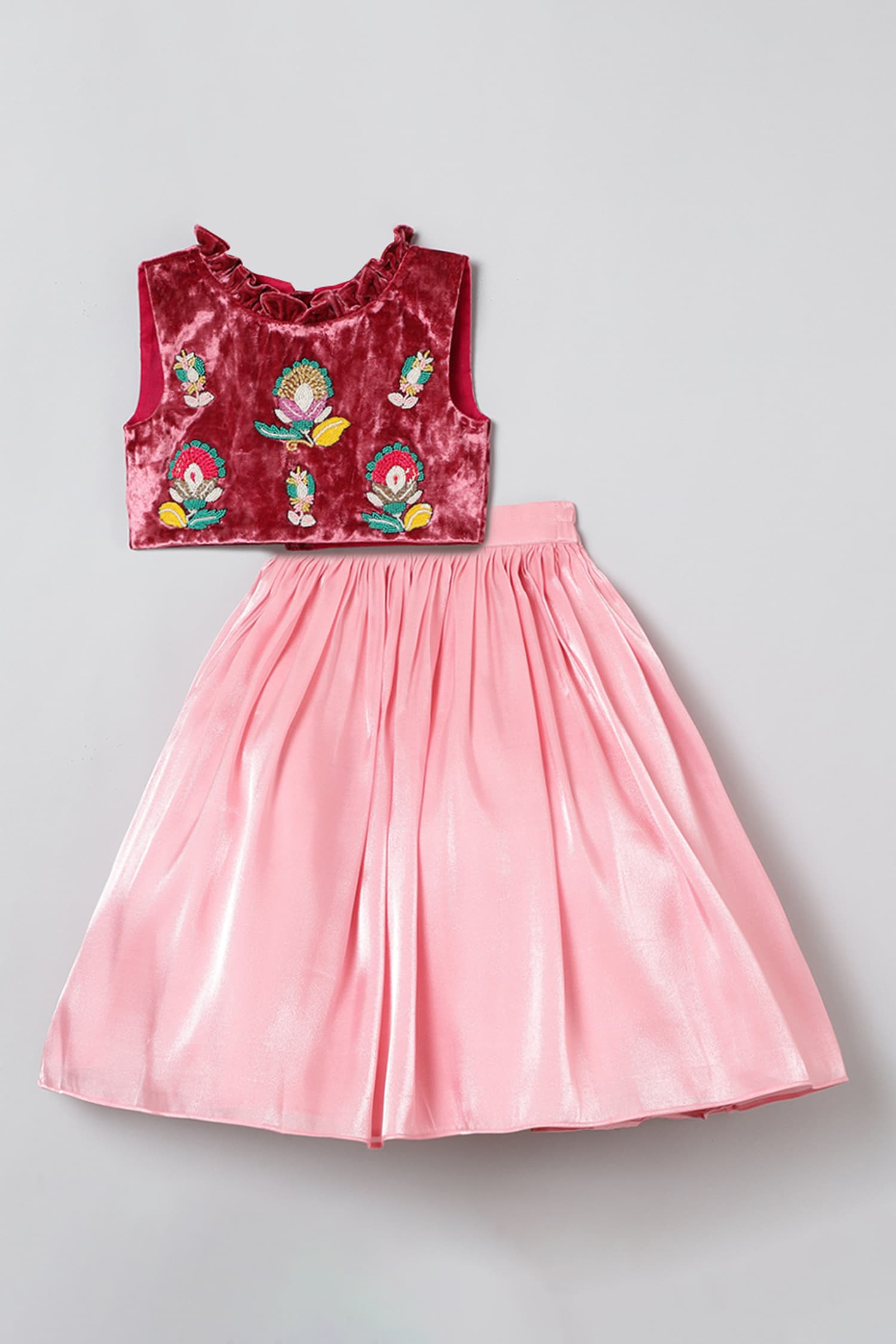 Buy Byb Premium Pink Floral Embroidered Top And Skirt Set For Girls ...