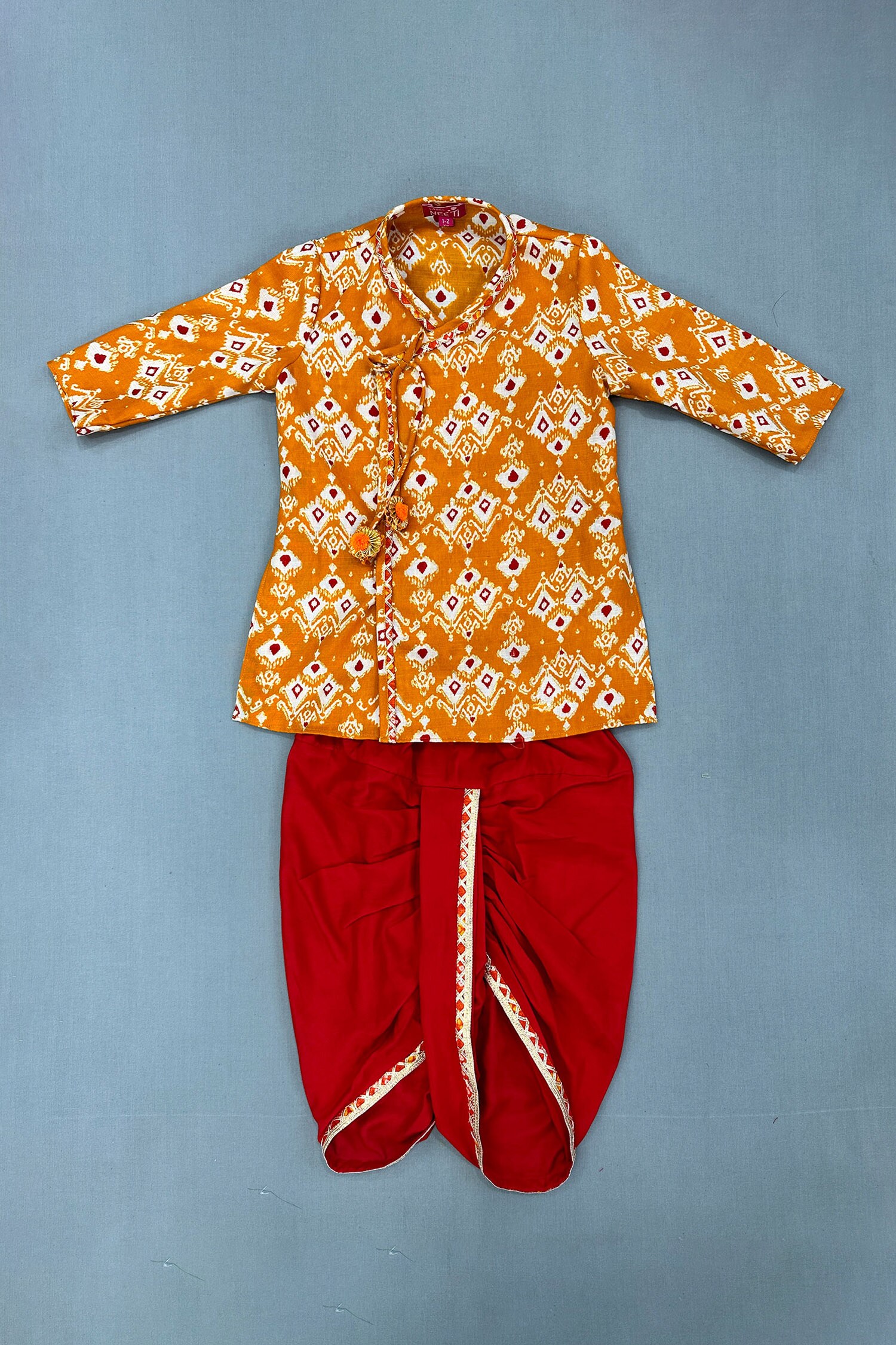 Buy Label Neeti Orange Patola Print Kurta With Dhoti Pant For Boys ...
