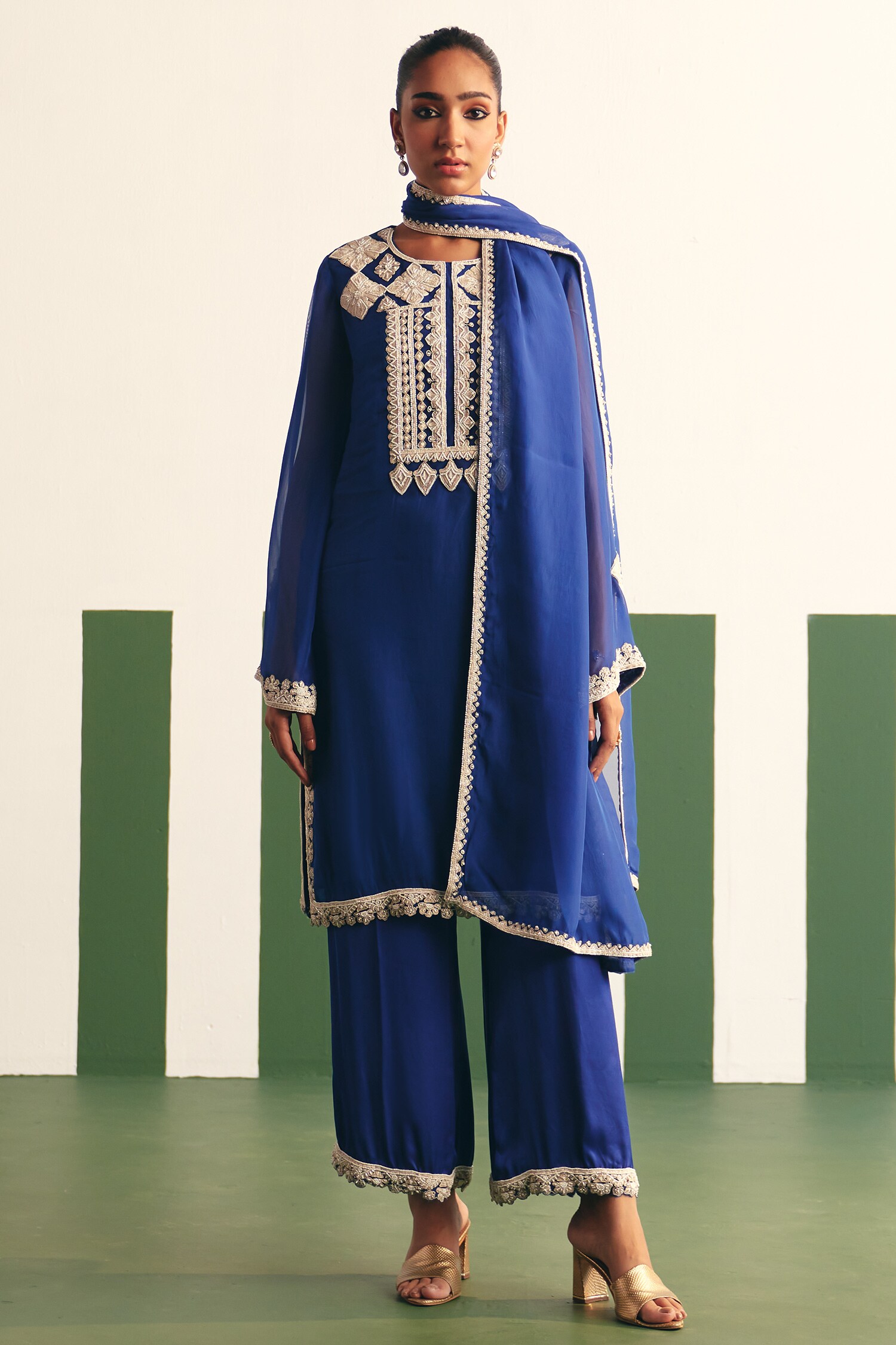 Buy Reeti Arneja Blue Irina Embroidered Yoke Kurta Palazzo Set Online ...