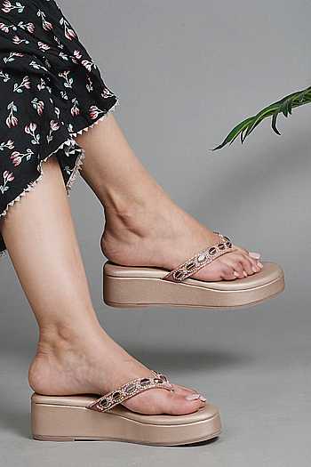 Buy Kaltheos Gold Suede Elena Strap Embellished Wedges Online | Aza ...