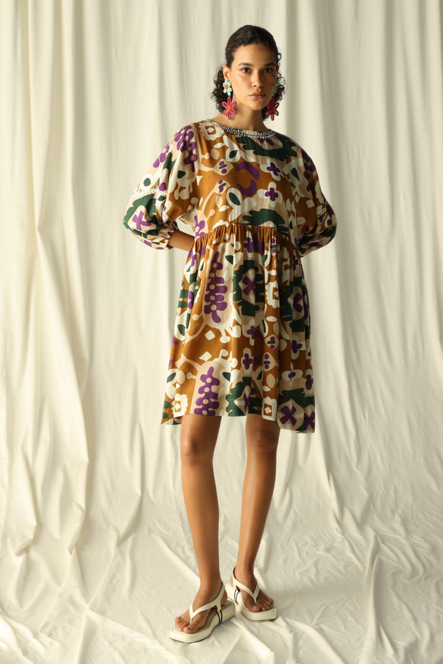 Buy Jodi Yellow Modal Arki Bloom Print Tunic Online | Aza Fashions