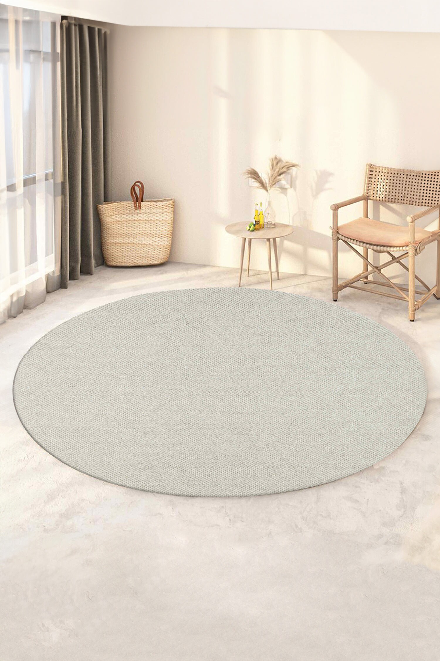 Buy Cream 85% Wool And 15% Jute Hand Woven Textured Round Shaped Rug by ...