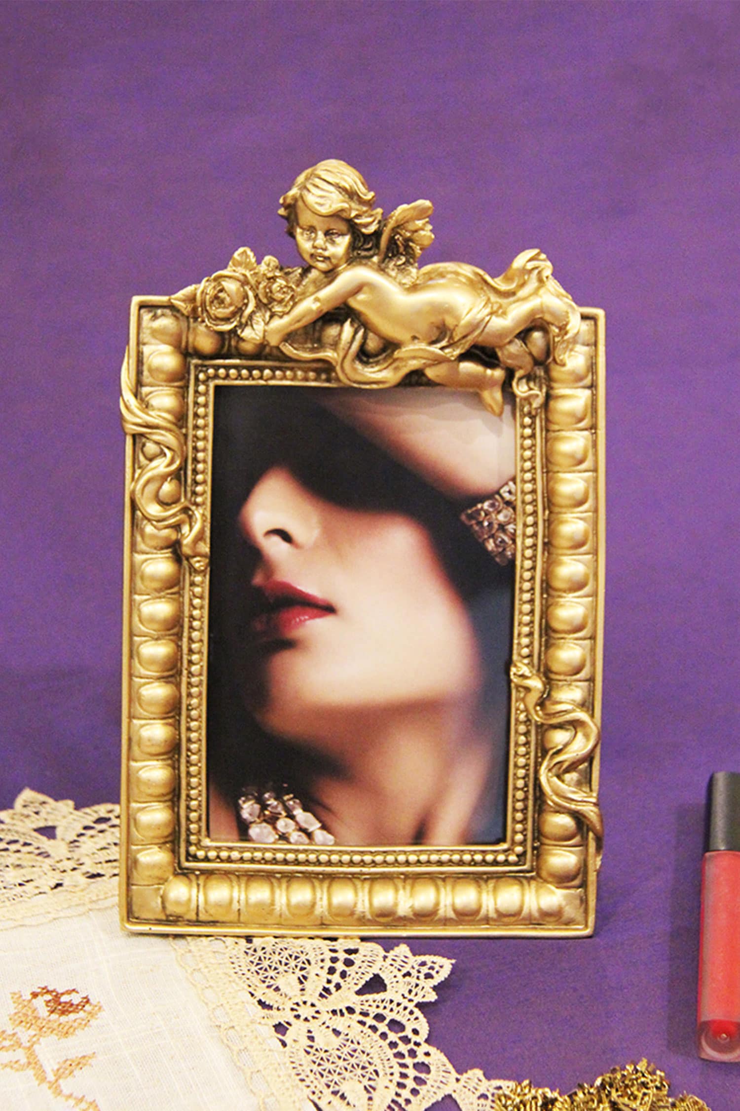 Assemblage Gold Antique Resin Angel Photo Frame