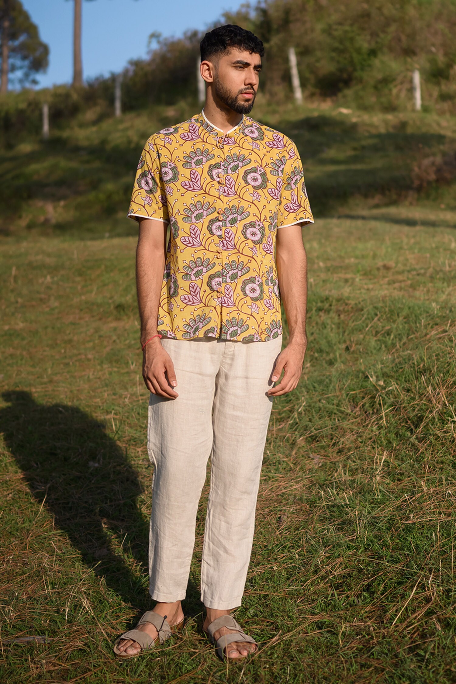 Buy Jodi Yellow Mangalgiri Cotton Pandora Hand Block Print Shirt Online ...