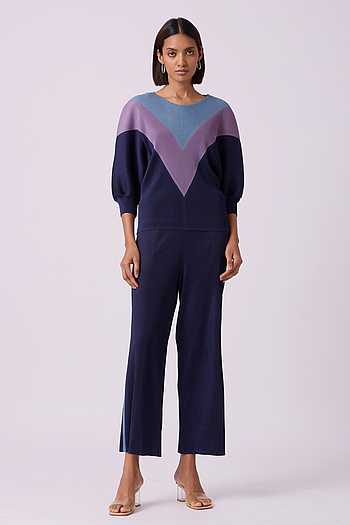 Buy Scarlet Sage Blue Polyester Jordan Dolman Sleeve Top And Pant Set ...