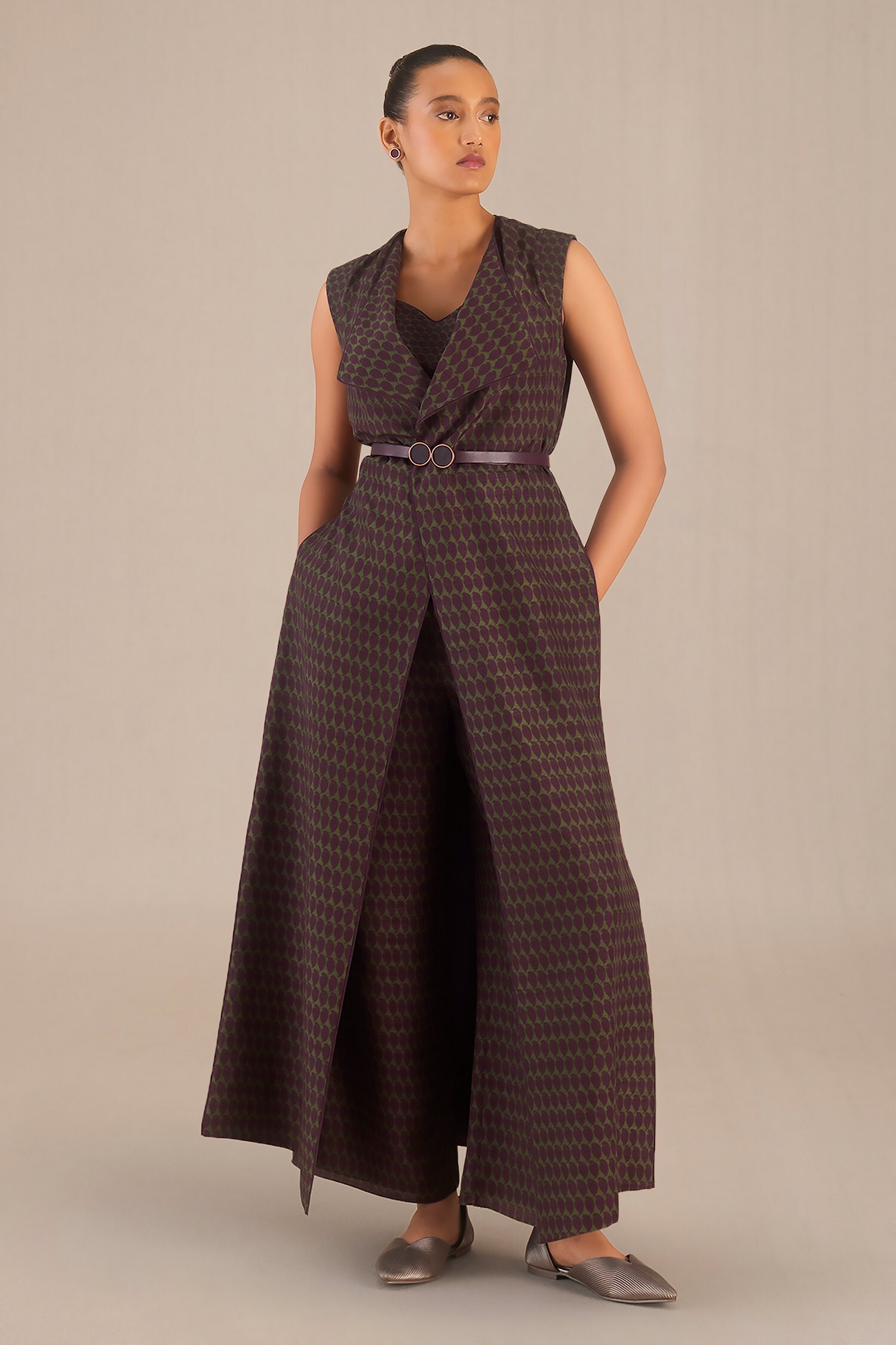 Buy Green Rose Silk Printed Paisley Cape: Open Nisa Palazzo Set For Women by AMPM Online at Aza ...