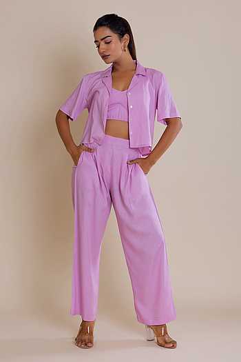 Buy Label Reyya Purple Rayon Straight Pant Set With Boxy Shirt Online ...