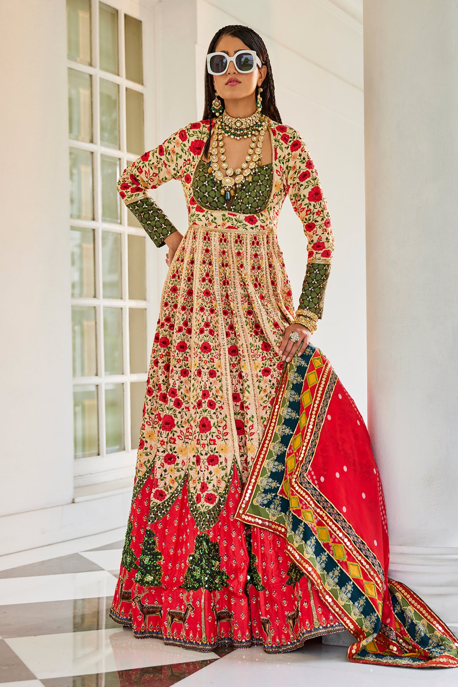 Buy The Royaleum Multi Color Nitara Floral Embroidered Anarkali With ...