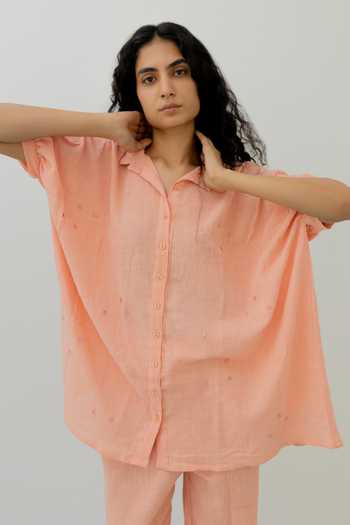 Buy Silai Studio Pink Matka Cotton Puffed Sleeve Embroidered Top Online ...