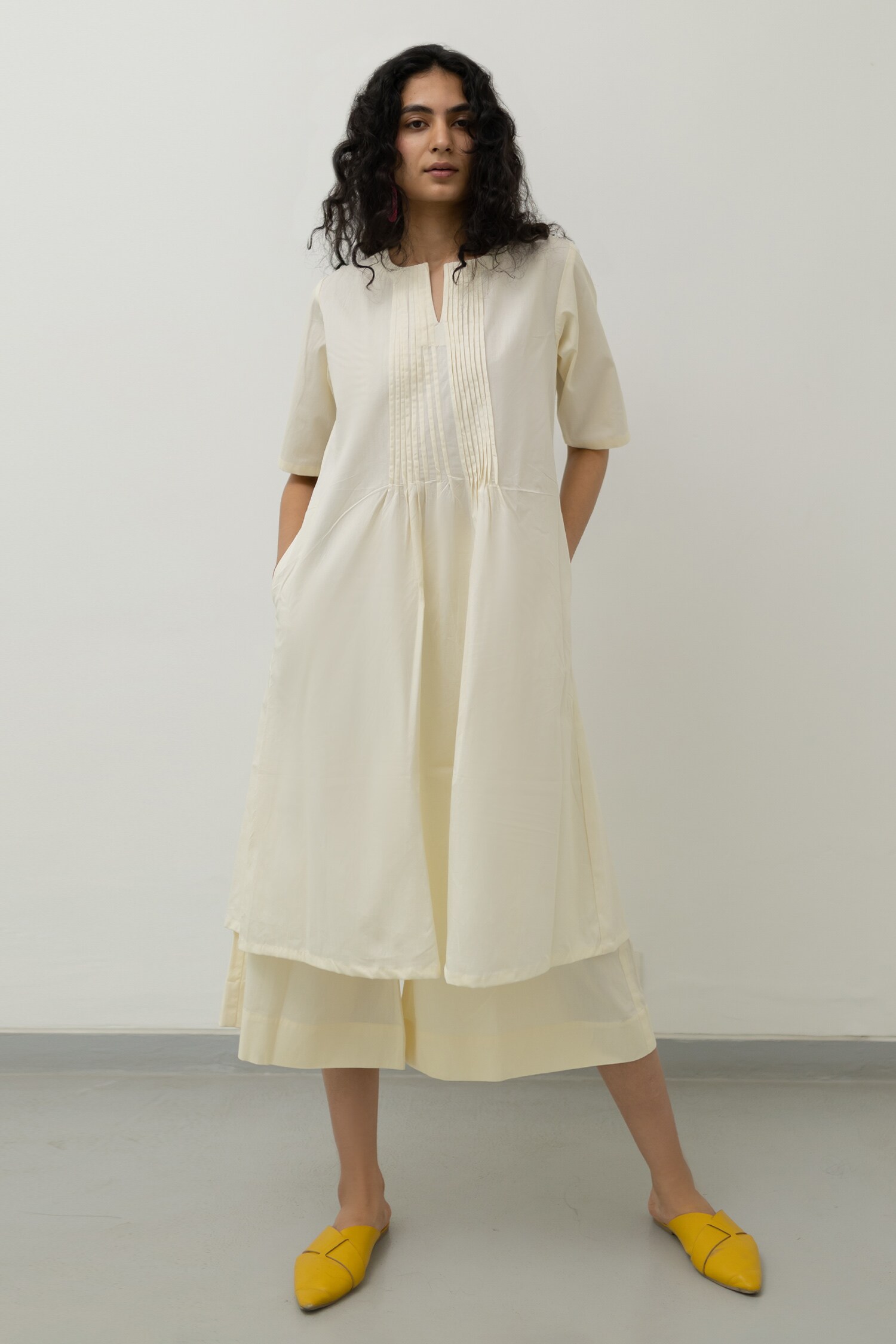 Buy Silai Studio Off White Poplin Pintucked Bodice Tunic Online | Aza ...