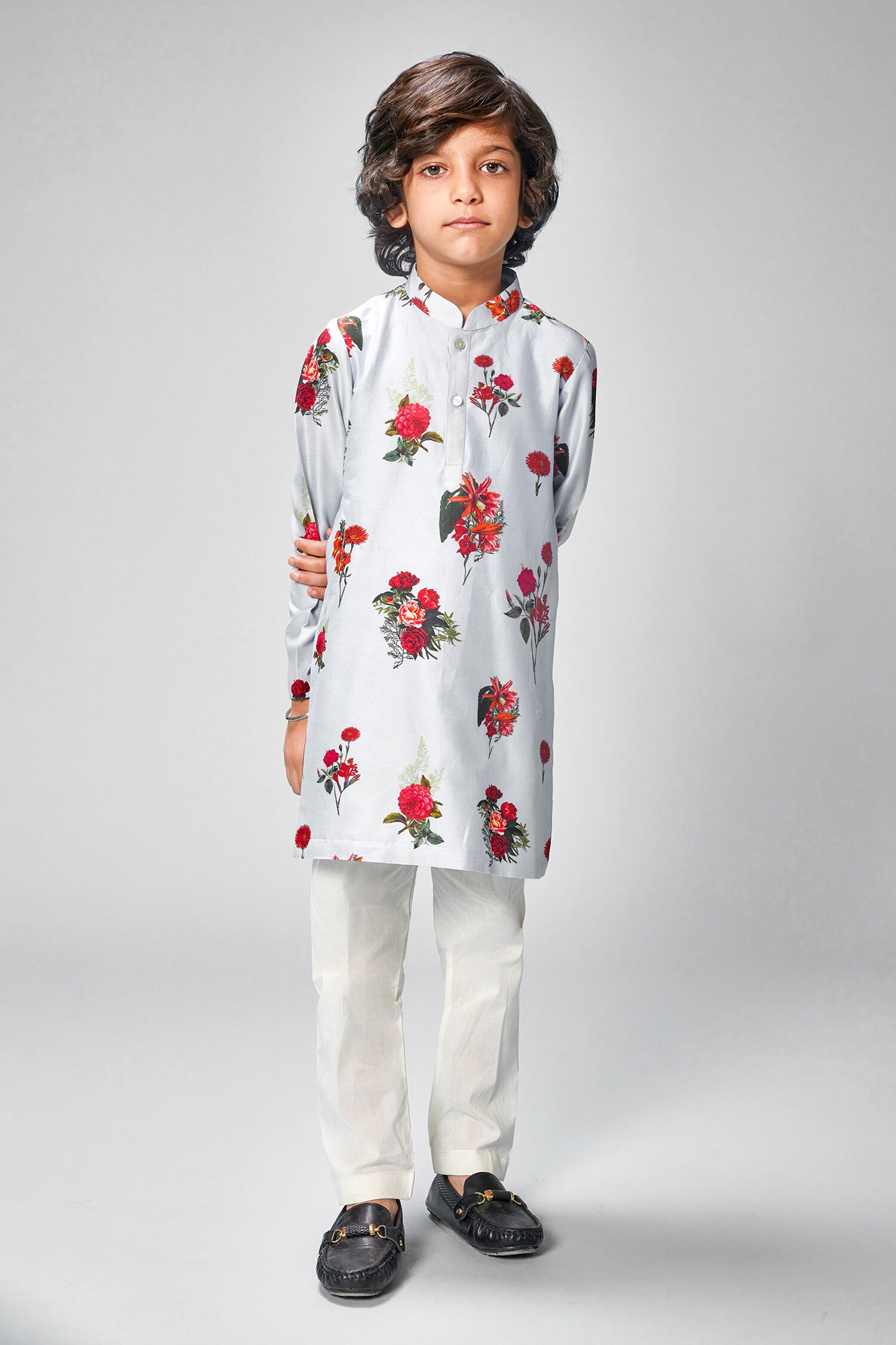 Buy Bal Bachche By Rohit Bal Blue Flower Print Kurta Set For Boys ...