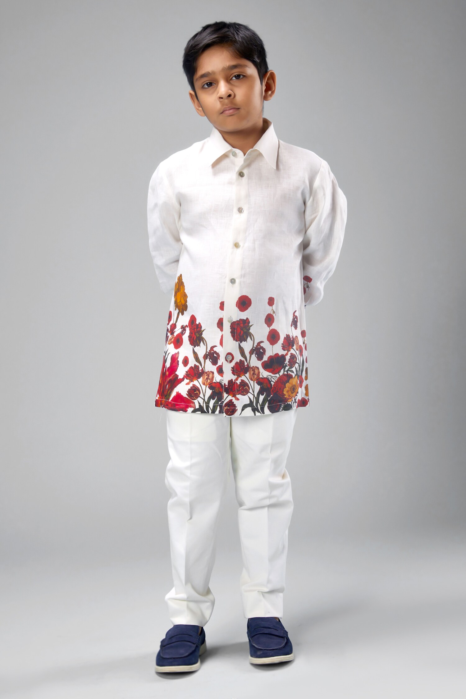 Buy Ivory Linen Printed Garden Shirt For Boys by Bal Bachche By Rohit ...