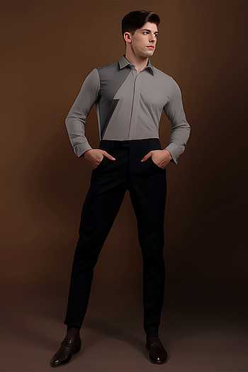 Buy Grey 100% Pure Cotton Plain Marble Colorblock Shirt For Men by ...