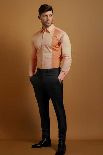 Buy Peach 100% Pure Cotton Color Blocked Shirt For Men by HeSpoke ...