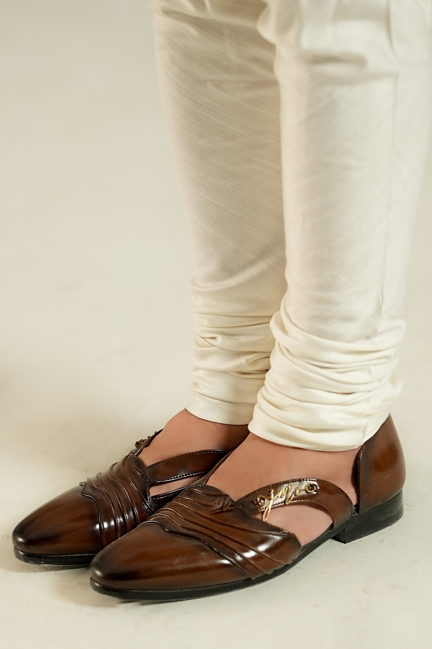 Buy Brown Buckle Trim Ripple Ombre Leather Caligae For Men by Jatin ...