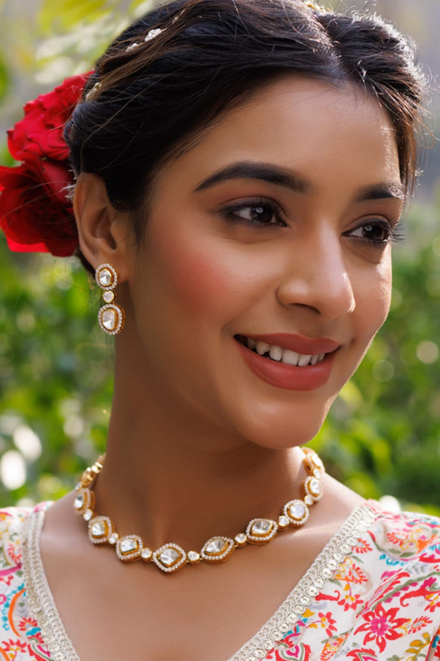 Buy Gold Plated Moissanite Polki Asymmetric Embellished Jewellery Set ...