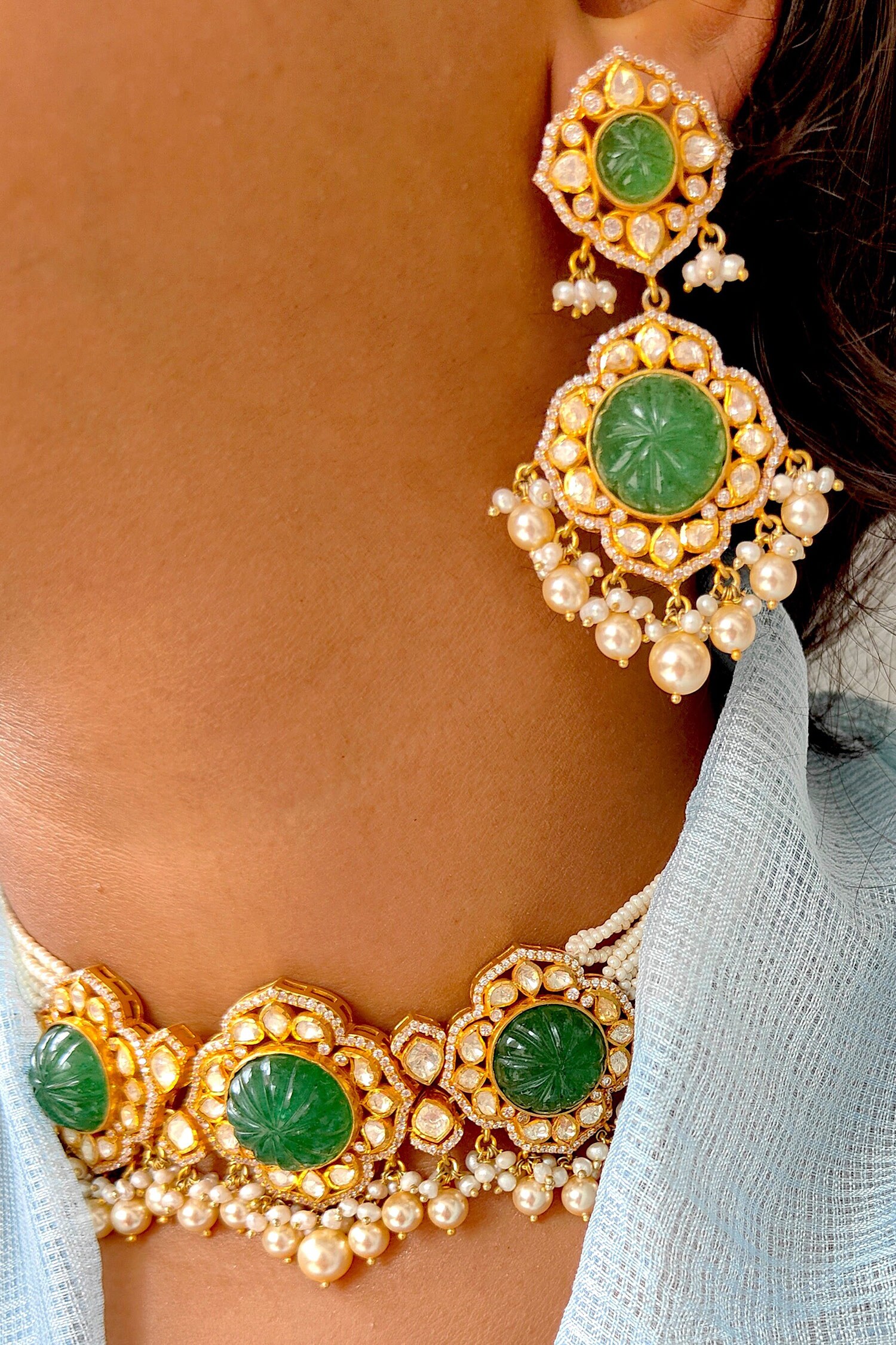 Buy Gold Plated Moissanite Polki Flower Bloom Cut Work Embellished ...