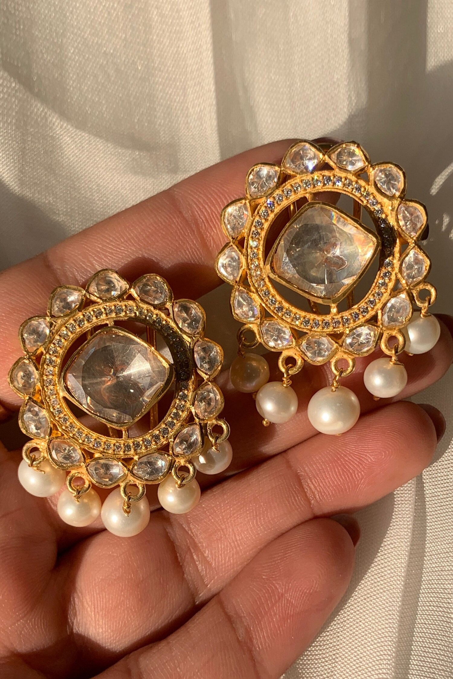 Buy Gold Plated Moissinite Polki Embellished Stud Earrings by Zeeya ...