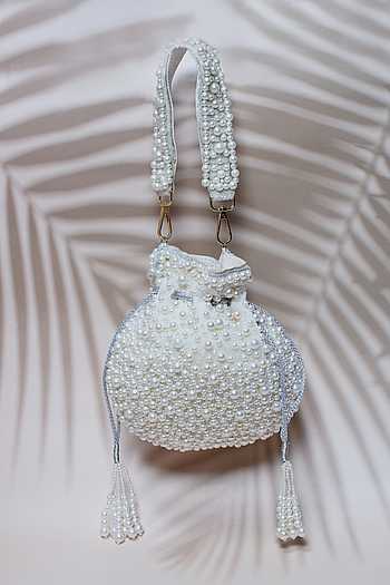Buy White Embroidered Eleanor Pearl Potli Bag by Aloha by PS Online at ...
