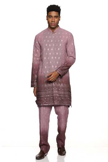 Buy Paresh Lamba Purple Georgette Mirrorwork Kurta With Pant Online ...