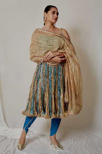 Buy Multi Color Crochet Square Colorblock Stripe Pattern Anarkali Pant ...