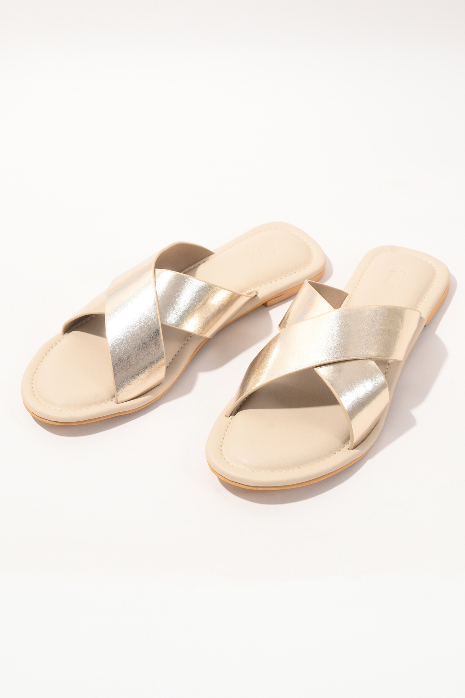 Buy Ame Gold Vegan Leather The Classic Criss Cross Flats Online | Aza ...