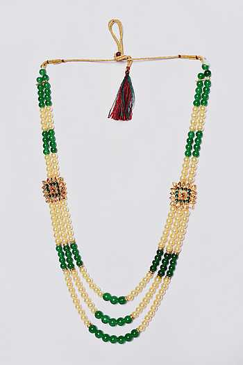 Buy Green Crystal And Pearl Embellished Layered Mala by Aryavir ...