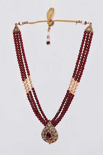 Buy Maroon Crystal And Pearls Embellished Layered Mala by Aryavir ...