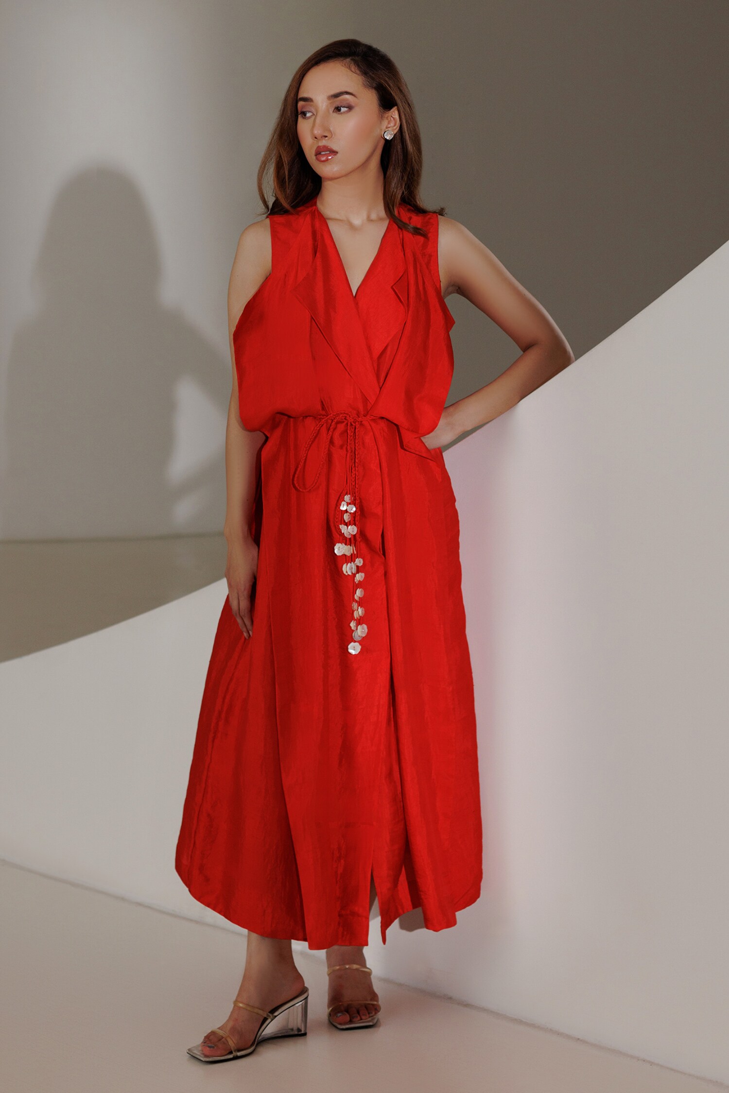 Buy Kavya Singh Kundu Red Dione Handwoven Mulberry Silk Dress Online ...