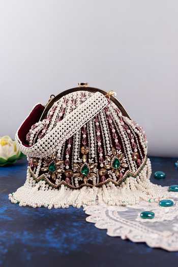 Buy Maroon Embellished Frida Stripe Batua Bag by THE TAN CLAN Online at ...