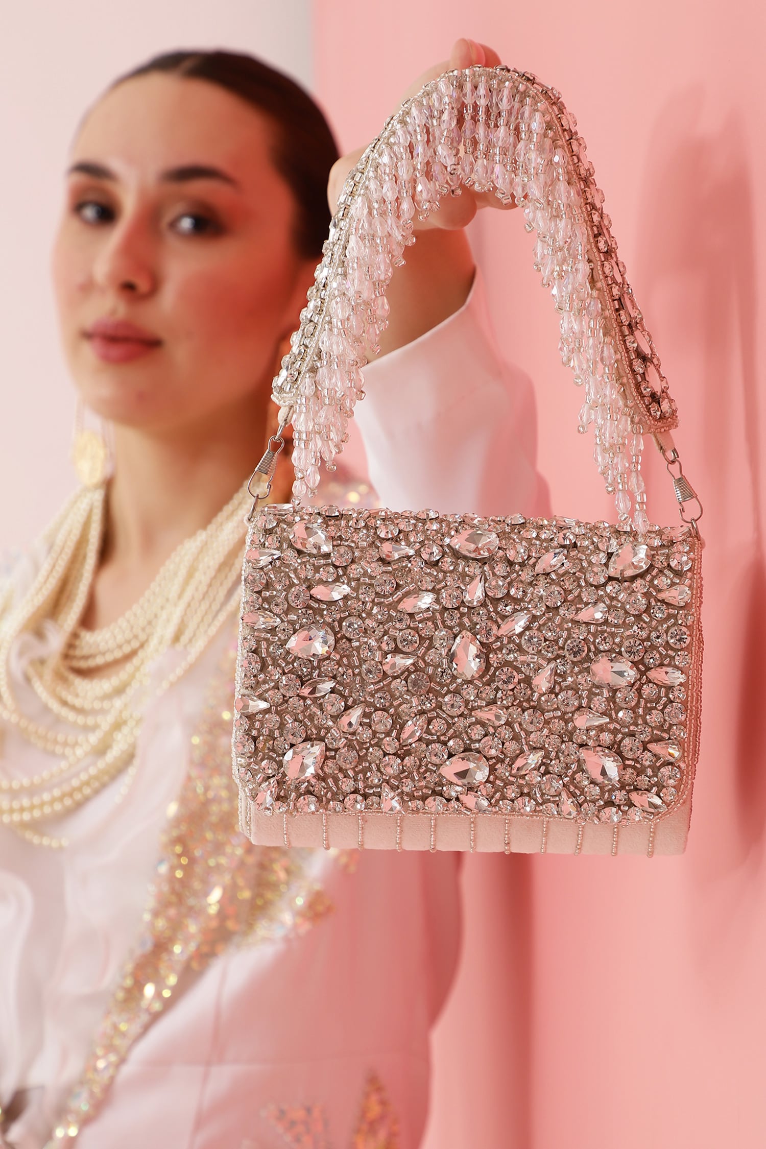 Buy White Embellished Grace Bead Clutch by THE TAN CLAN Online at Aza ...