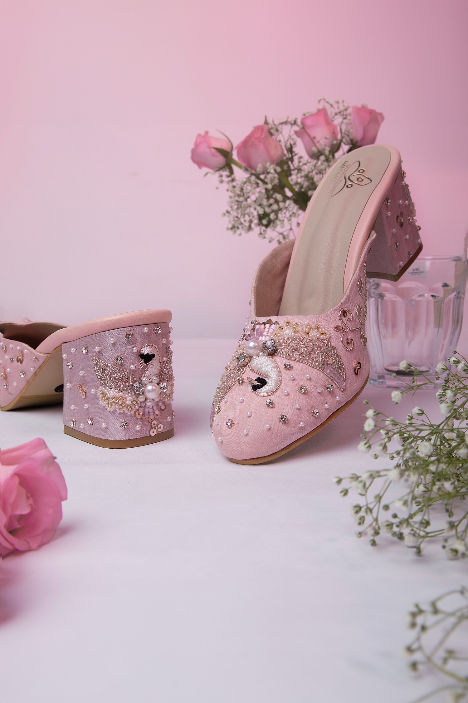Buy Pink Embellished Bridal Winged Heels by Schon Zapato Online at Aza ...