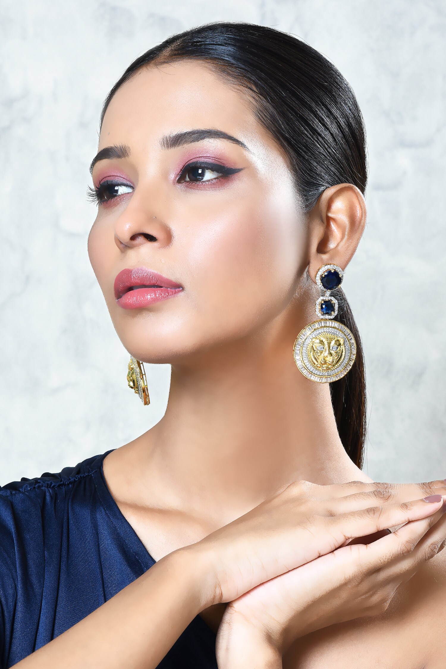 Buy Our Purple Studio Carved Lion Pattern Dangler Earrings Online | Aza ...