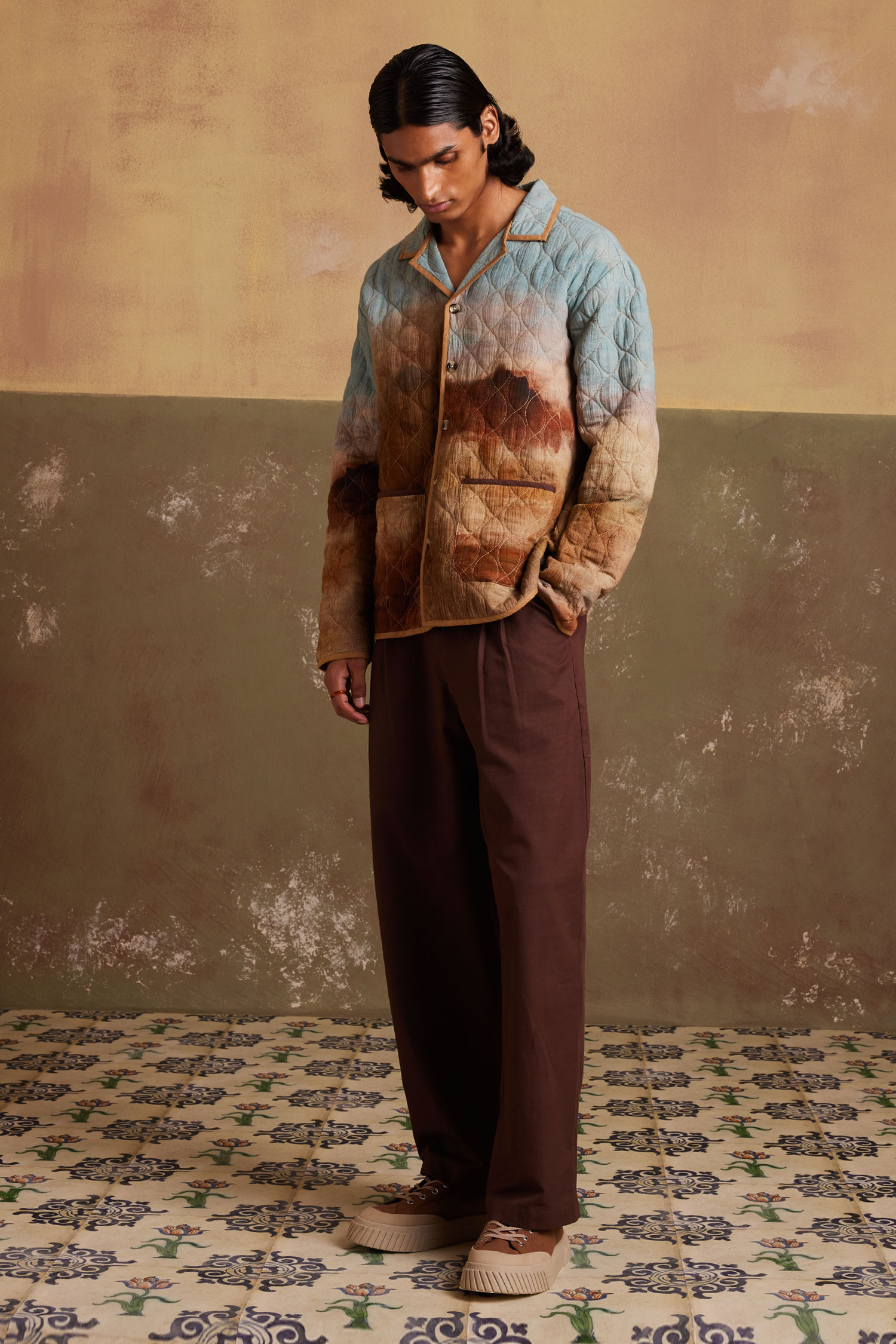 Buy Multi Color Linen Print Blotch Quilted Jacket For Men by Cord ...