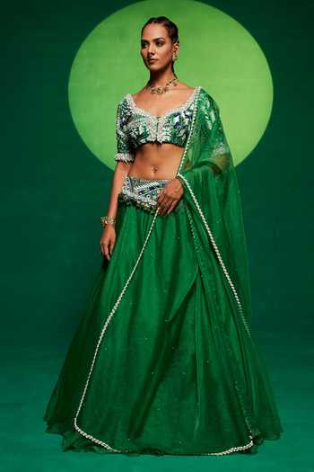 Buy Green Waistband Embellished Lehenga Set For Women by Payal & Zinal ...