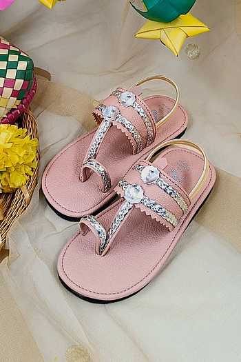 Buy Pink Gota Patti Embellished Kolhapuri Sandals For Girls by The ...