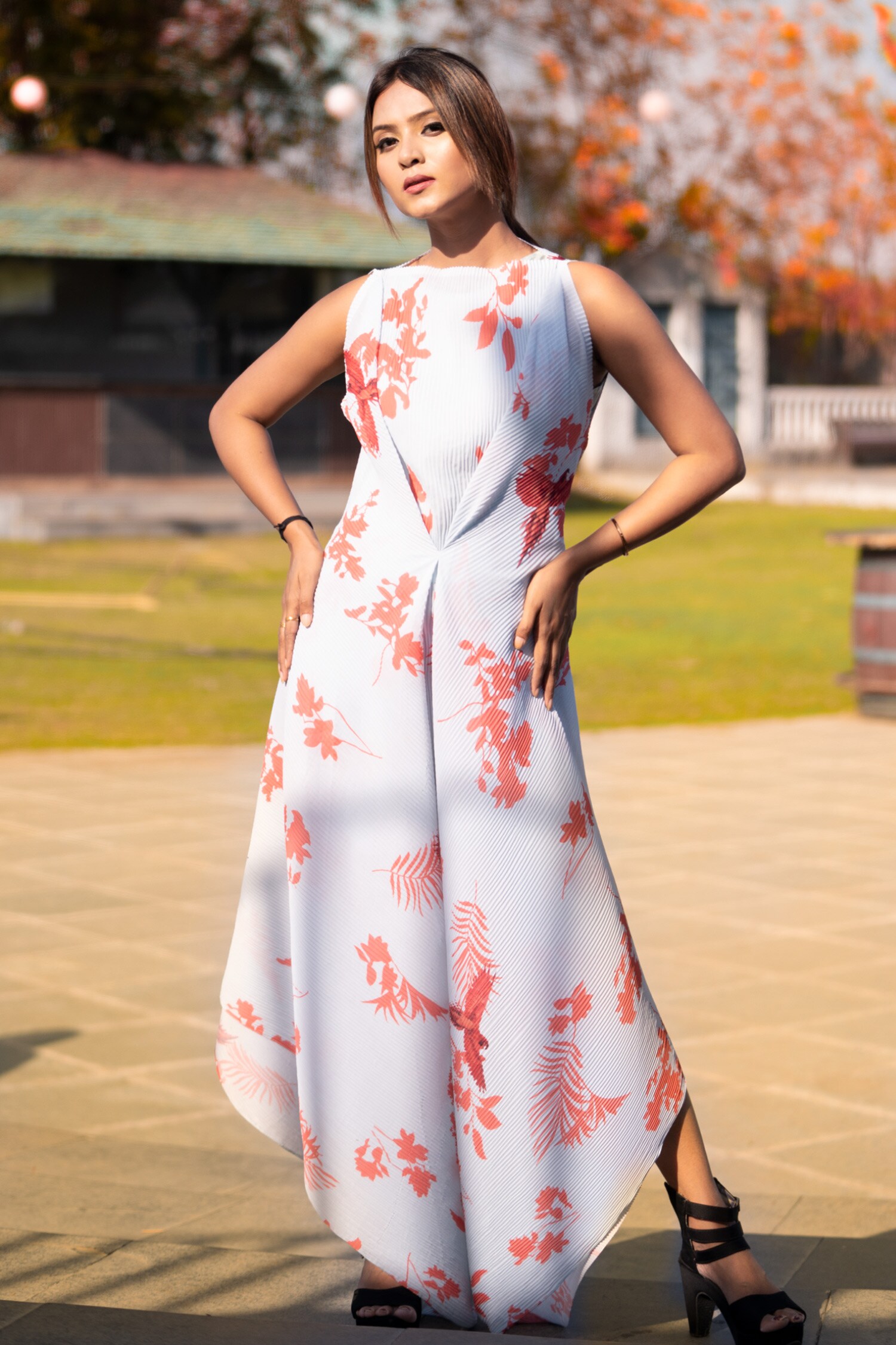 Buy PREETI MEHTA White Floral Digital Print Pant Set With Drape Online ...