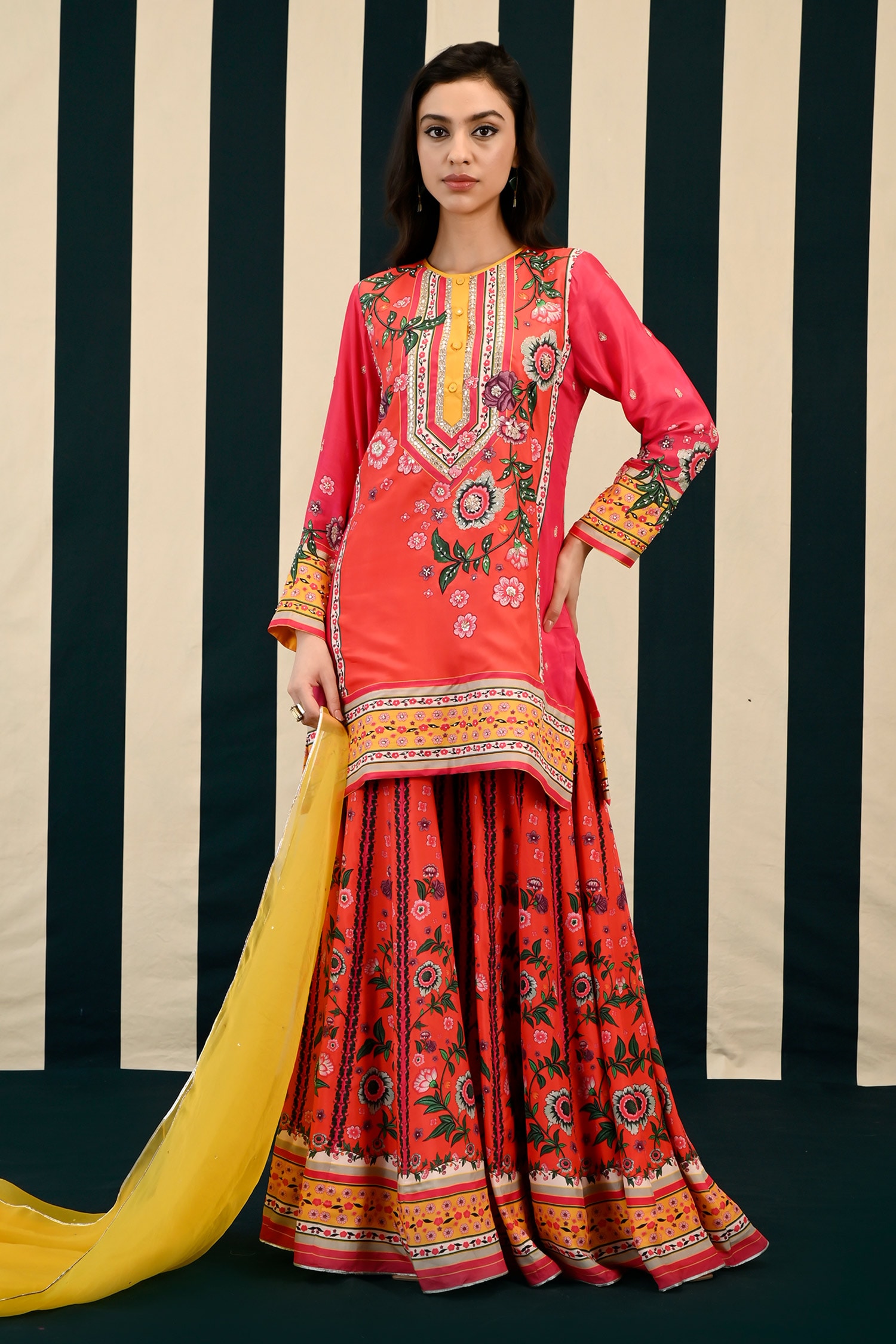 Buy Swati Vijaivargie Red Laila Blossom Magic Print Kurta Sharara Set ...