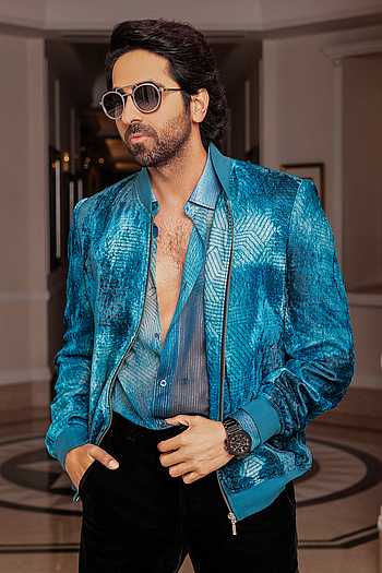 Buy Blue Lurex Stripe Metallic Pattern Shirt For Men by Nirmooha Online ...