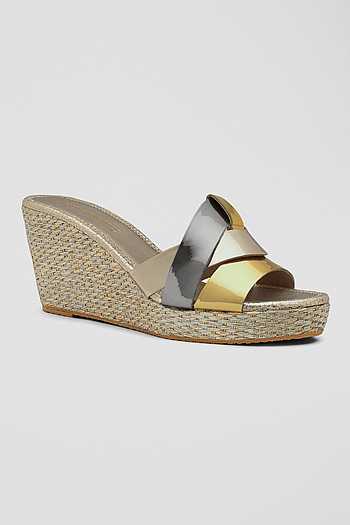Buy Gold Color Block Strap Wedges by Signature Sole Online at Aza Fashions.