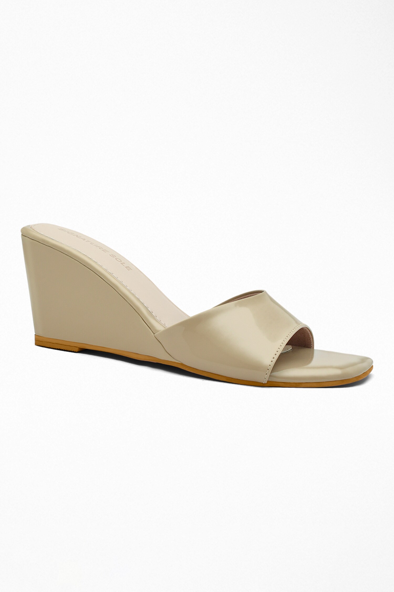 Buy Beige Plain Square Open Toe Wedges by Signature Sole Online at Aza ...