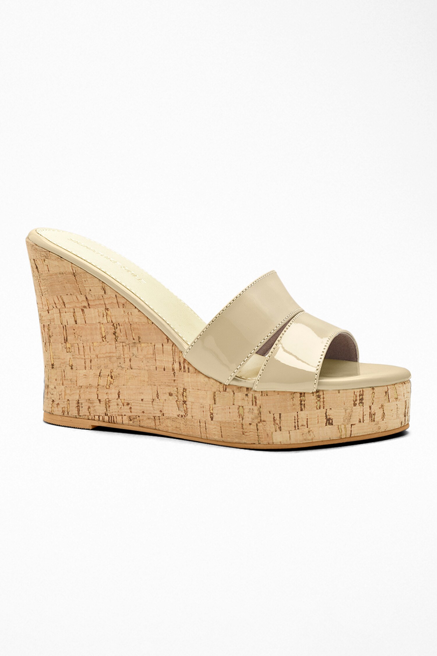 Buy Beige Plain Cutout Strap Platform Wedges by Signature Sole Online ...
