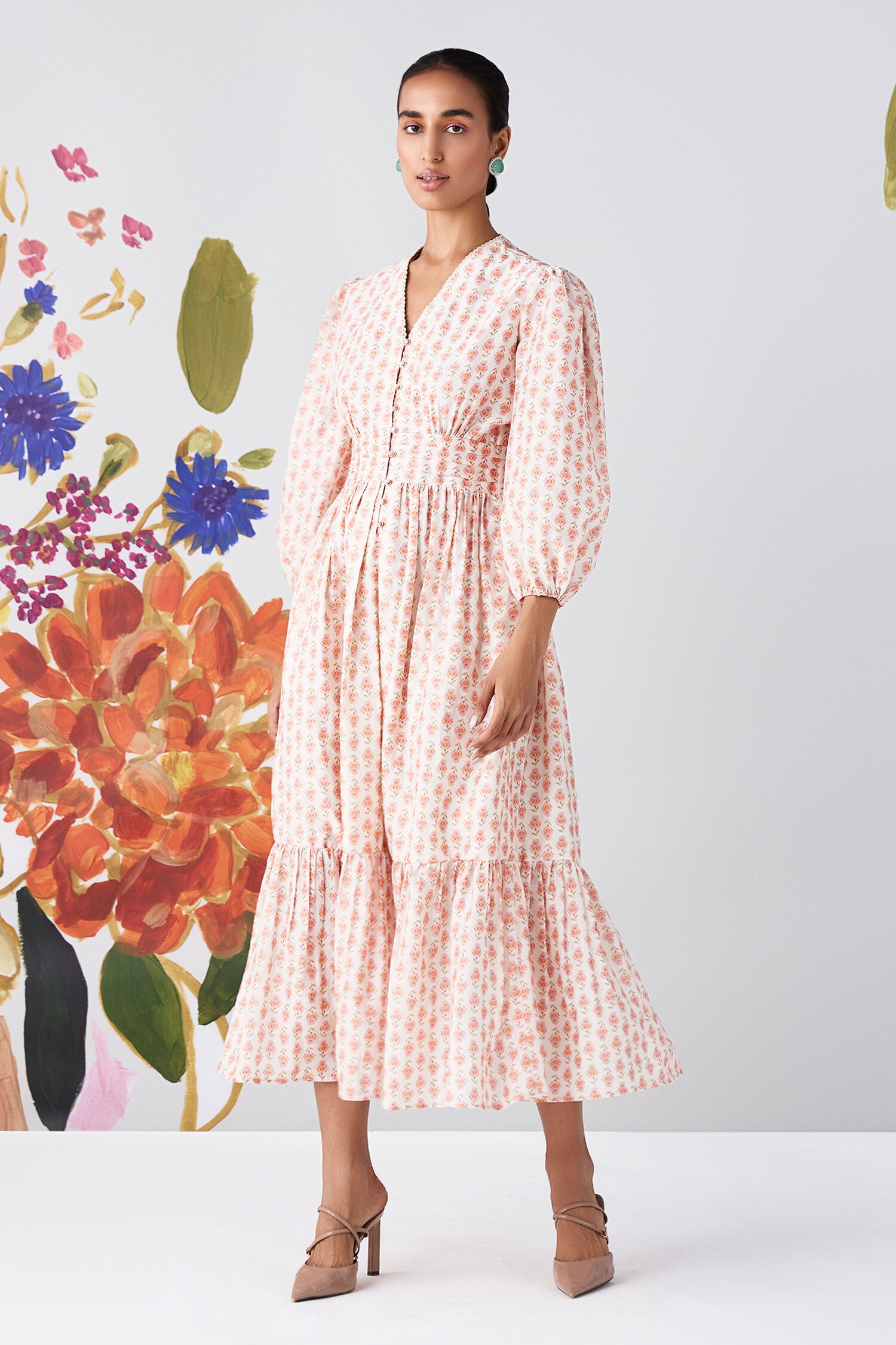 Buy Ridhi Mehra Ivory Chanderi Sireli Poppy Blossom Print Dress Online ...