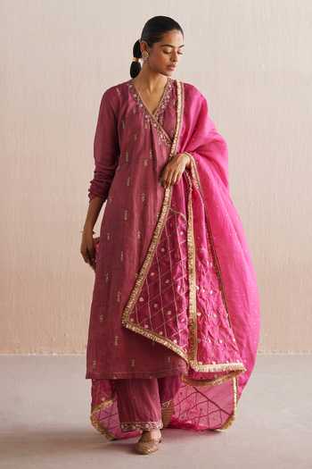 Buy Pink Cotton Tissue Handwoven And Hand Embroidered Mahjabeen Zari ...