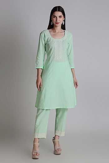 Buy Tashee Green Cotton Placed Floral Embroidered Kurta With Pant ...