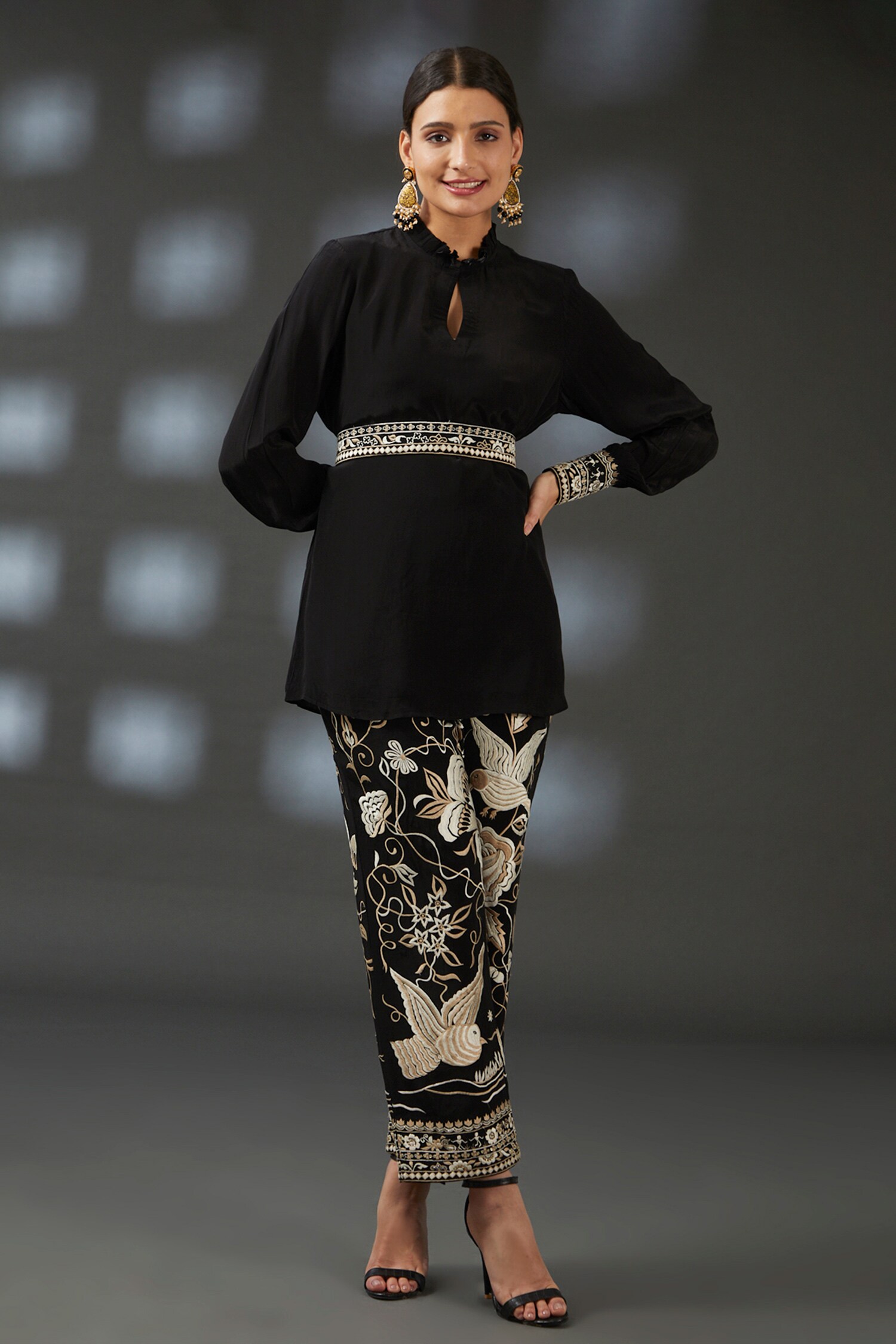 Buy Vedika Soni Black Crepe Solid Top And Embroidered Pant Set Online ...