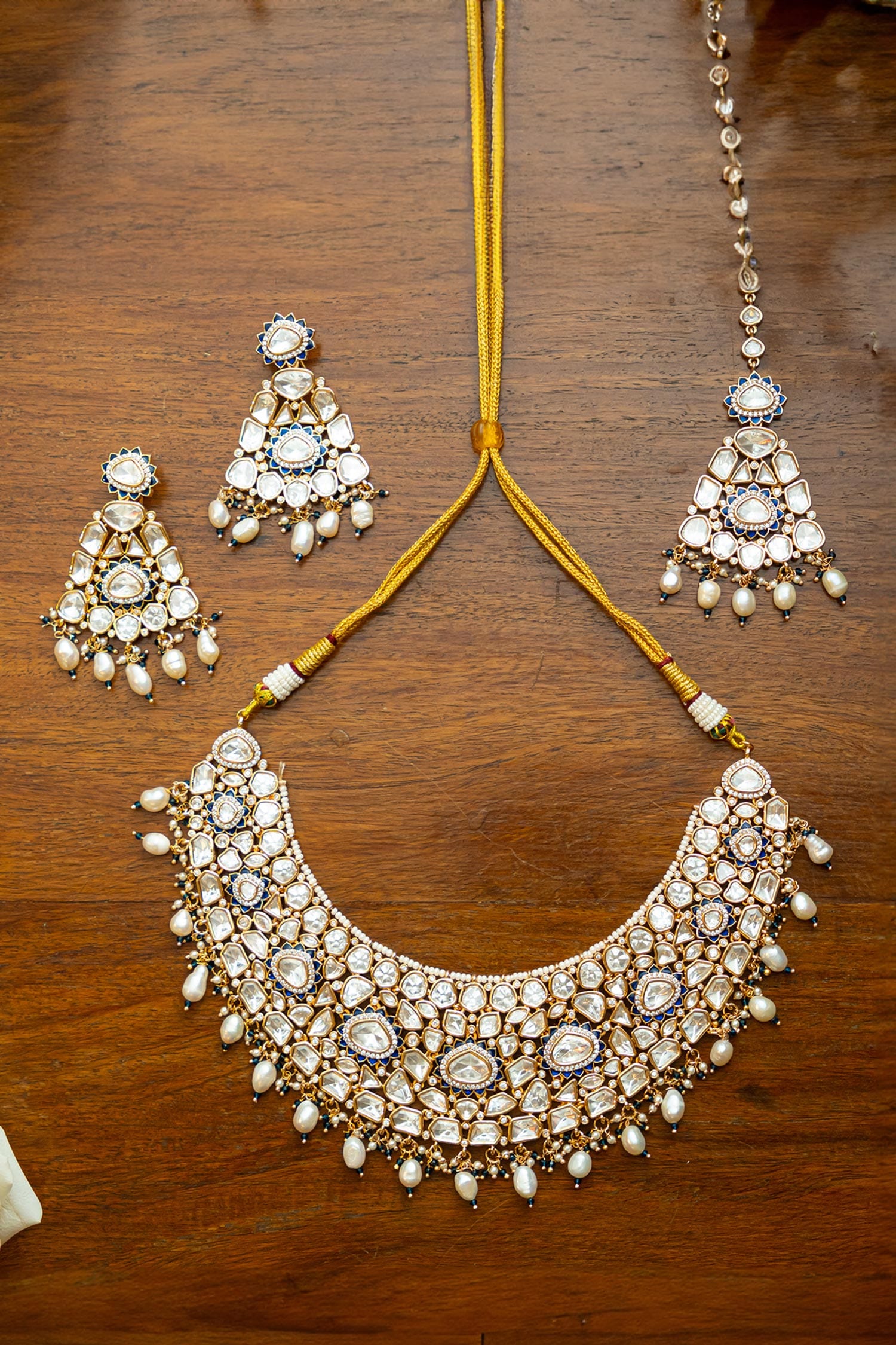 Buy Gold Plated Polki Studded Necklace Set by Zevar by Geeta Online at ...