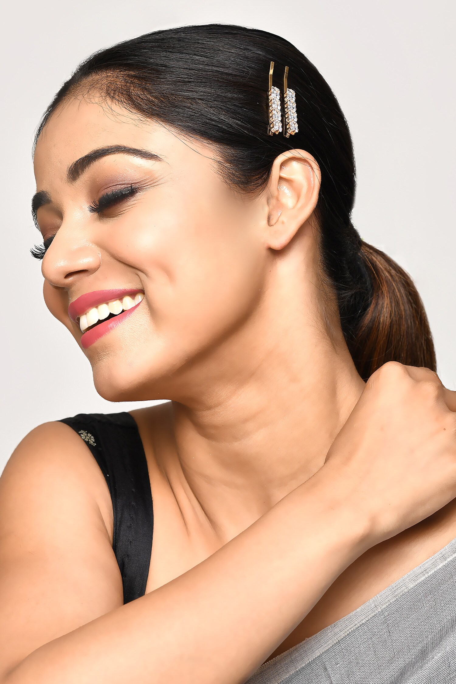 Buy Gold Zircon Stones Embellished Rectangle Hairpin - Set Of 2 by ...