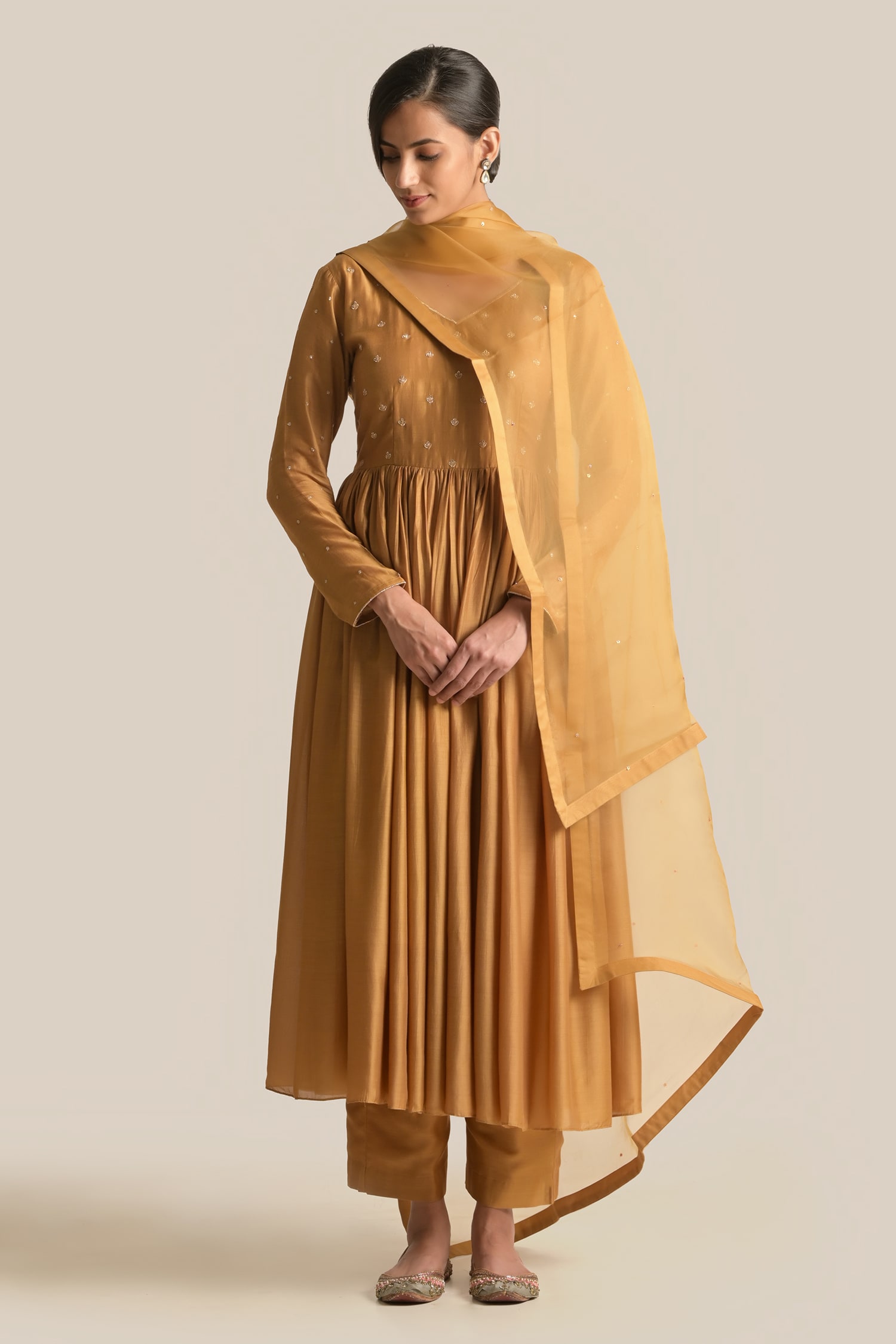 Buy Cupid Cotton Gold Organza Delisha Embroidered Dupatta Online | Aza ...