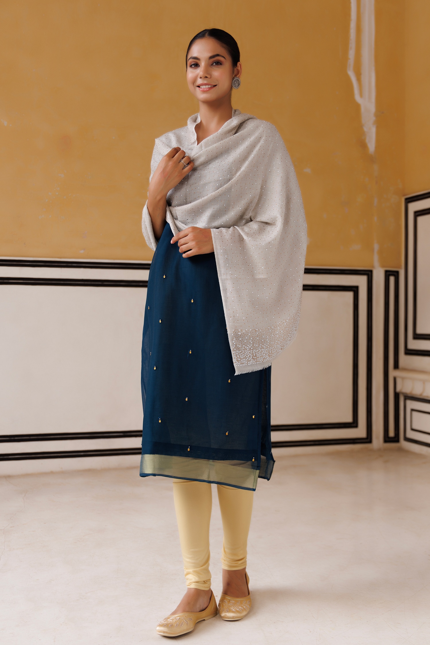 Buy Geroo Jaipur Wook Stone Work Shawl Online | Aza Fashions